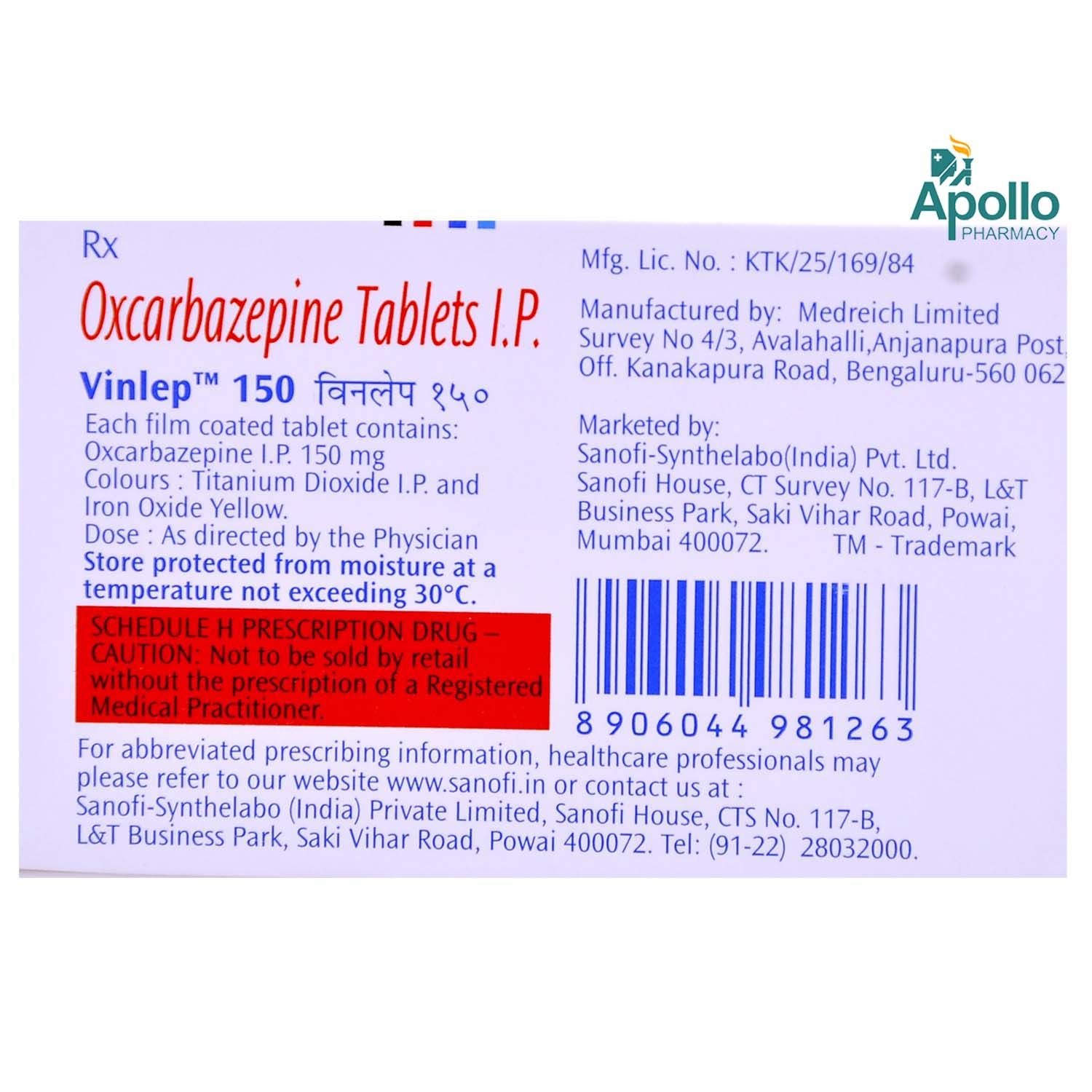 Vinlep 150mg Tablet 10's Price, Uses, Side Effects, Composition ...