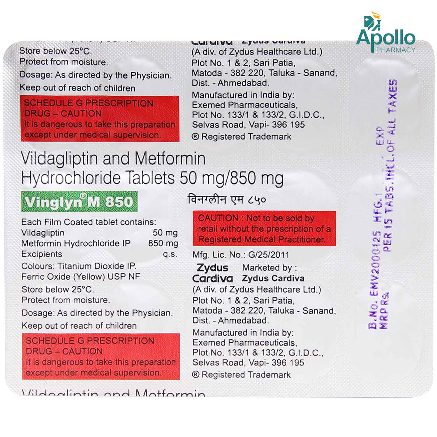 Vinglyn M 850 Tablet 15's Price, Uses, Side Effects, Composition ...