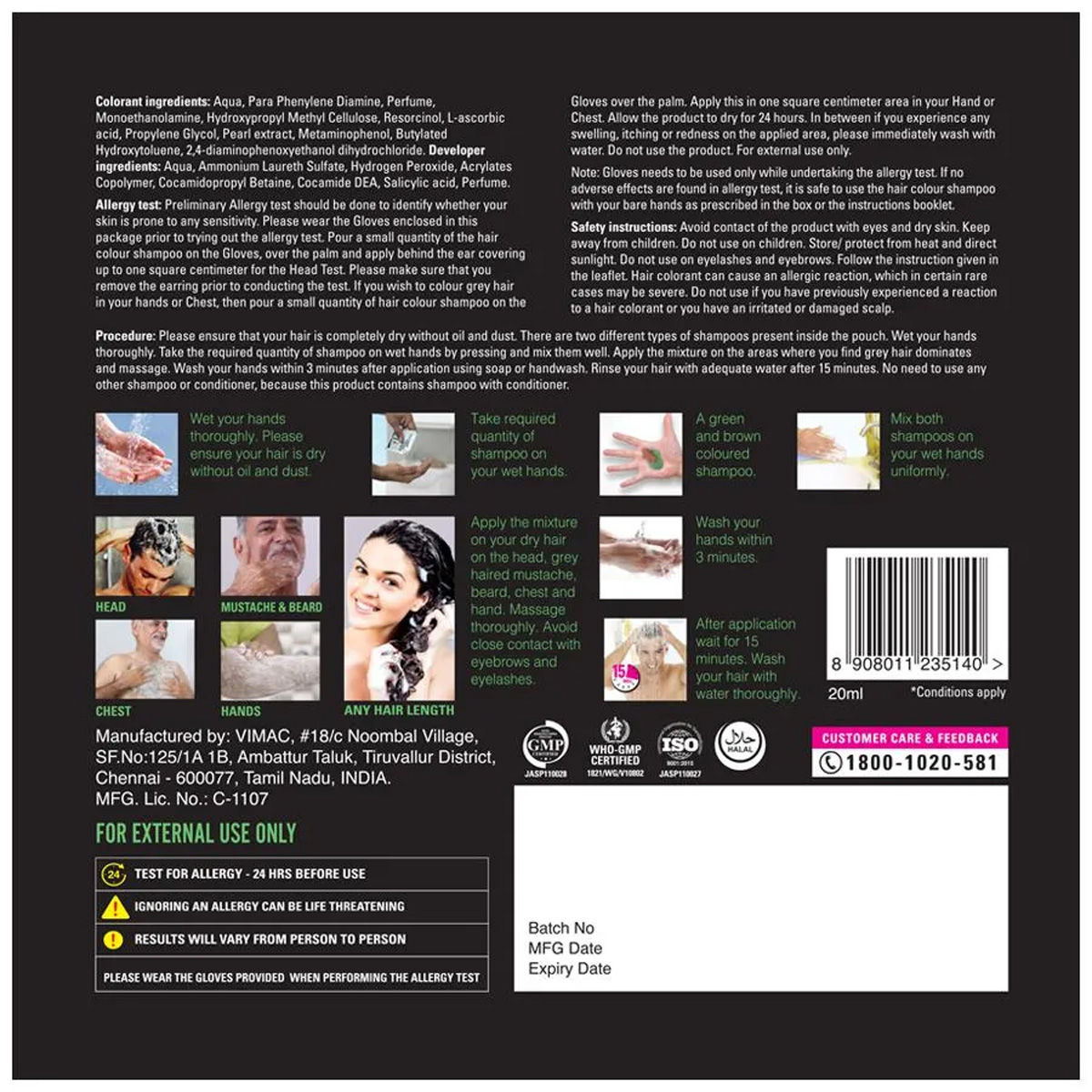 VIP Natural Black Hair Colour Shampoo, 20 ml Price, Uses, Side Effects ...