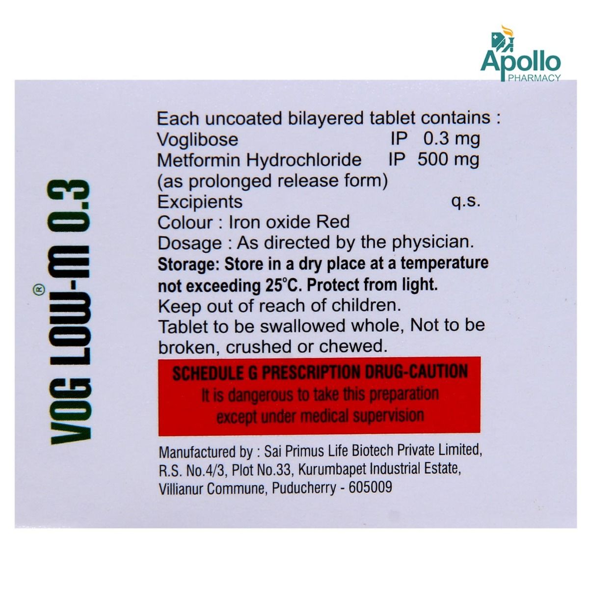 Vog Low M 0.3 Tablet 10's Price, Uses, Side Effects, Composition ...
