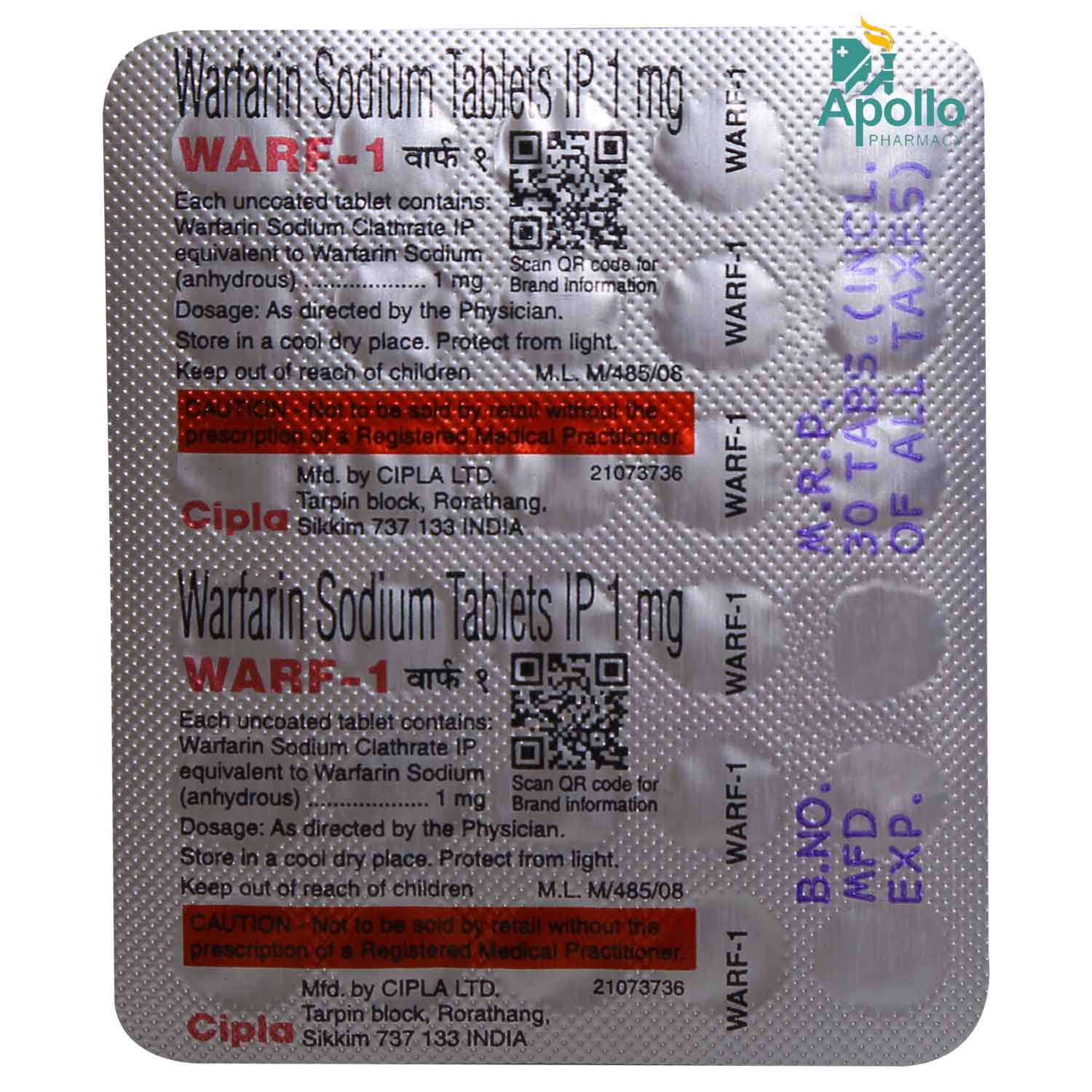 Warf-1 Tablet 30's Price, Uses, Side Effects, Composition - Apollo Pharmacy
