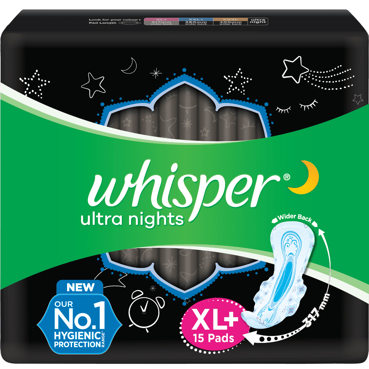 Whisper Ultra Nights Wings Sanitary Pads XL+, 15 Count Price, Uses ...