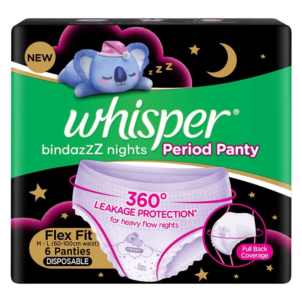 Whisper Bindazzz Nights Period Panty Medium-Large, 6 Count Price, Uses ...