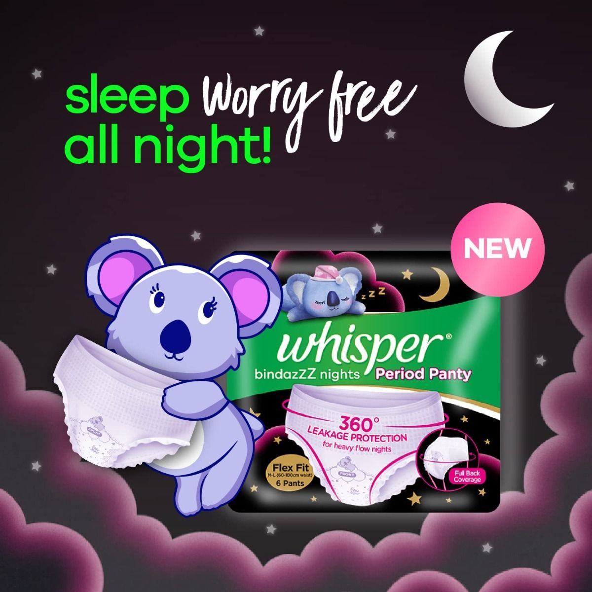 Whisper Bindazzz Nights Period Panty Medium-Large, 6 Count Price, Uses ...