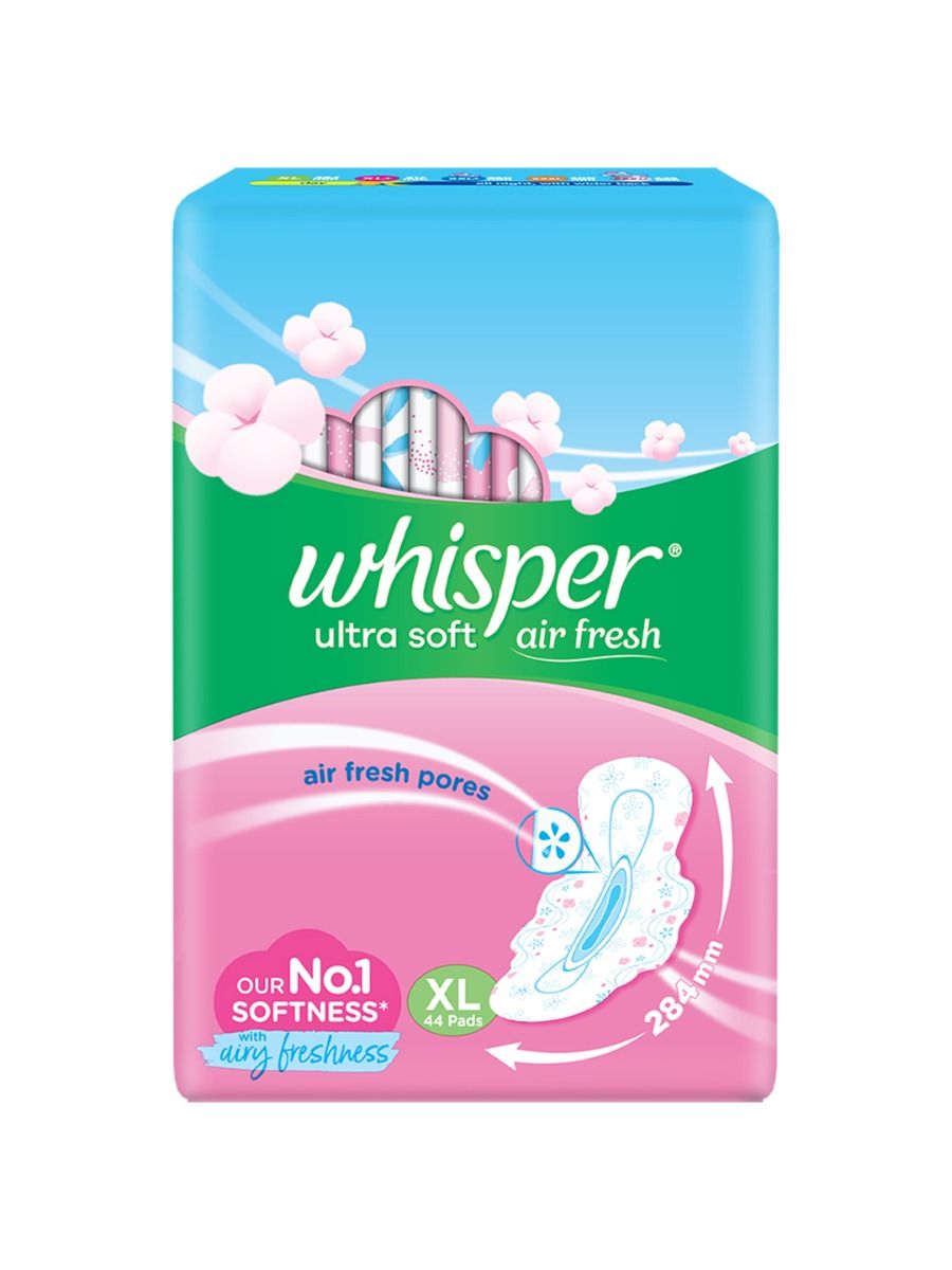 Whisper Ultra Soft Sanitary Pads XL, 44 Count Price, Uses, Side Effects ...