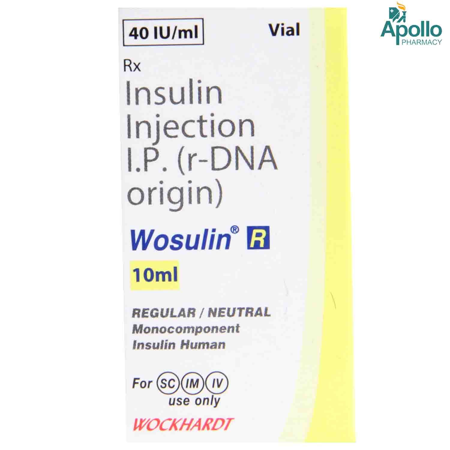 WOSULIN R 40IU INJECTION 10ML Price, Uses, Side Effects, Composition ...
