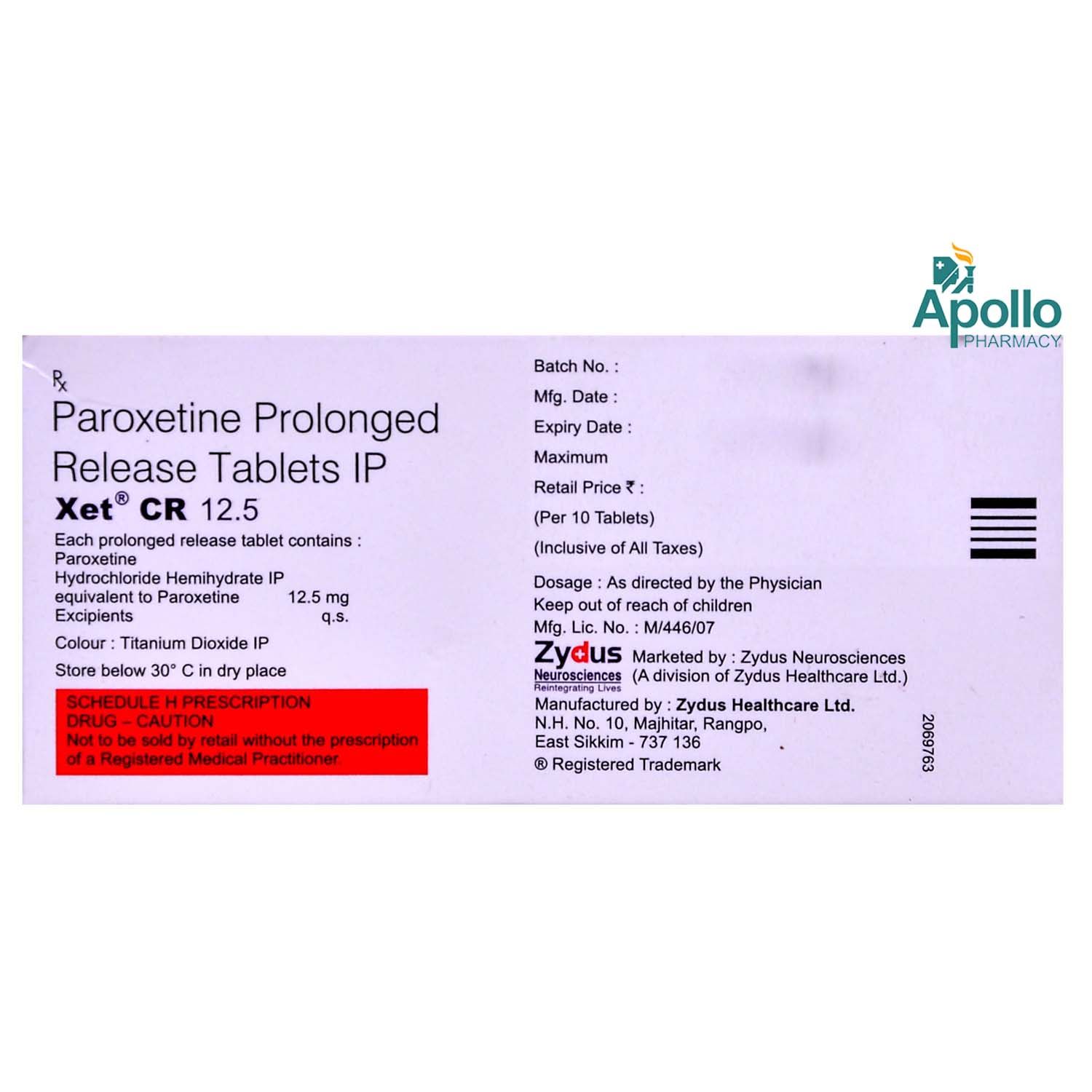 Xet CR 12.5 Tablet 10's Price, Uses, Side Effects, Composition - Apollo ...