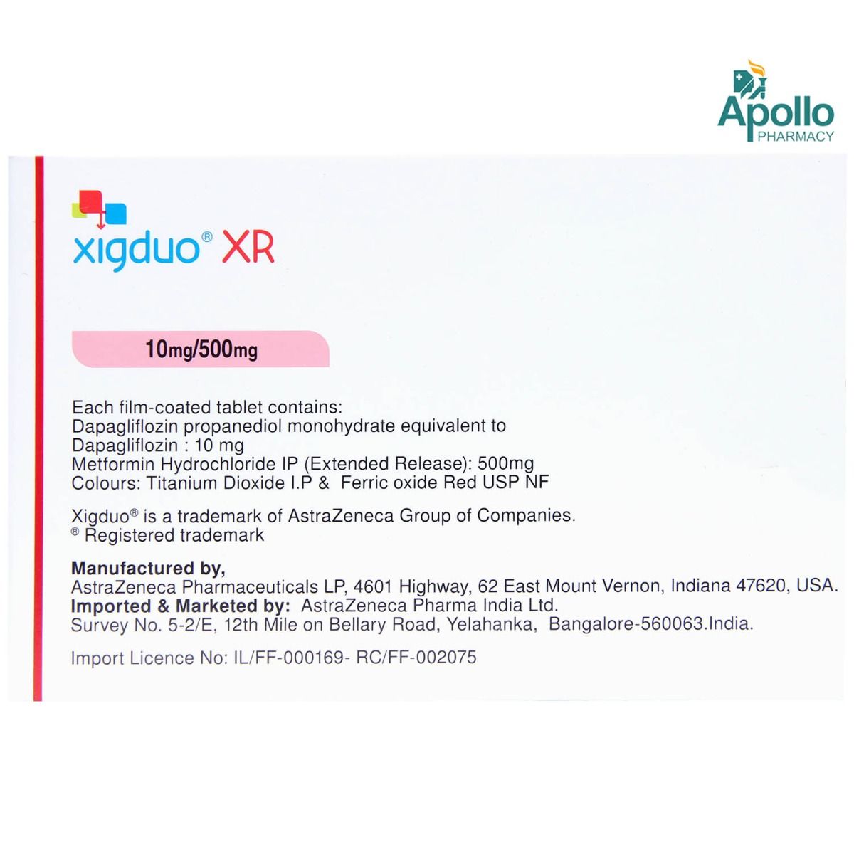 Xigduo XR 10mg/500 mg Tablet 7's Price, Uses, Side Effects, Composition ...