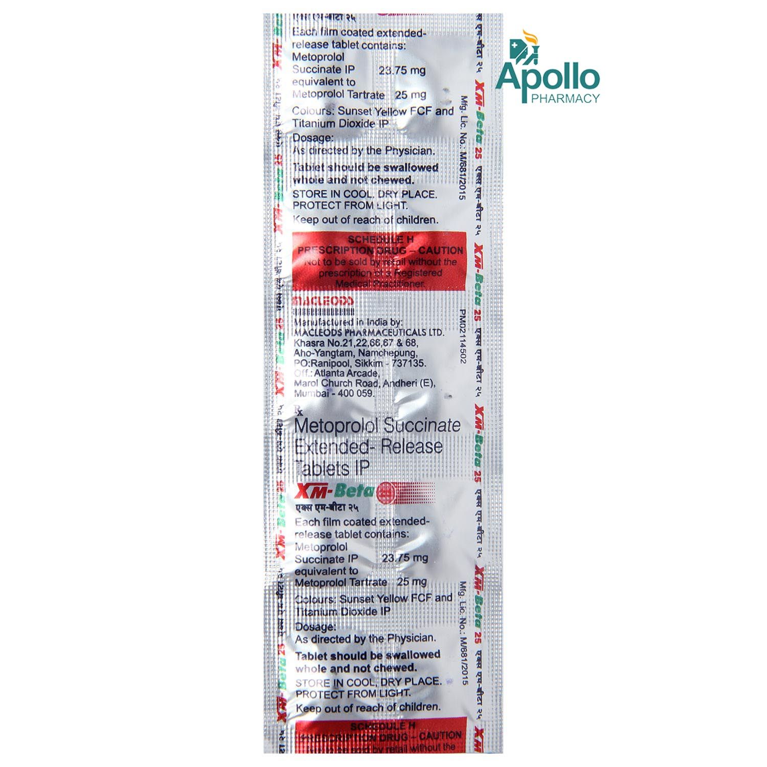 XM-Beta 25 Tablet 10's Price, Uses, Side Effects, Composition - Apollo ...