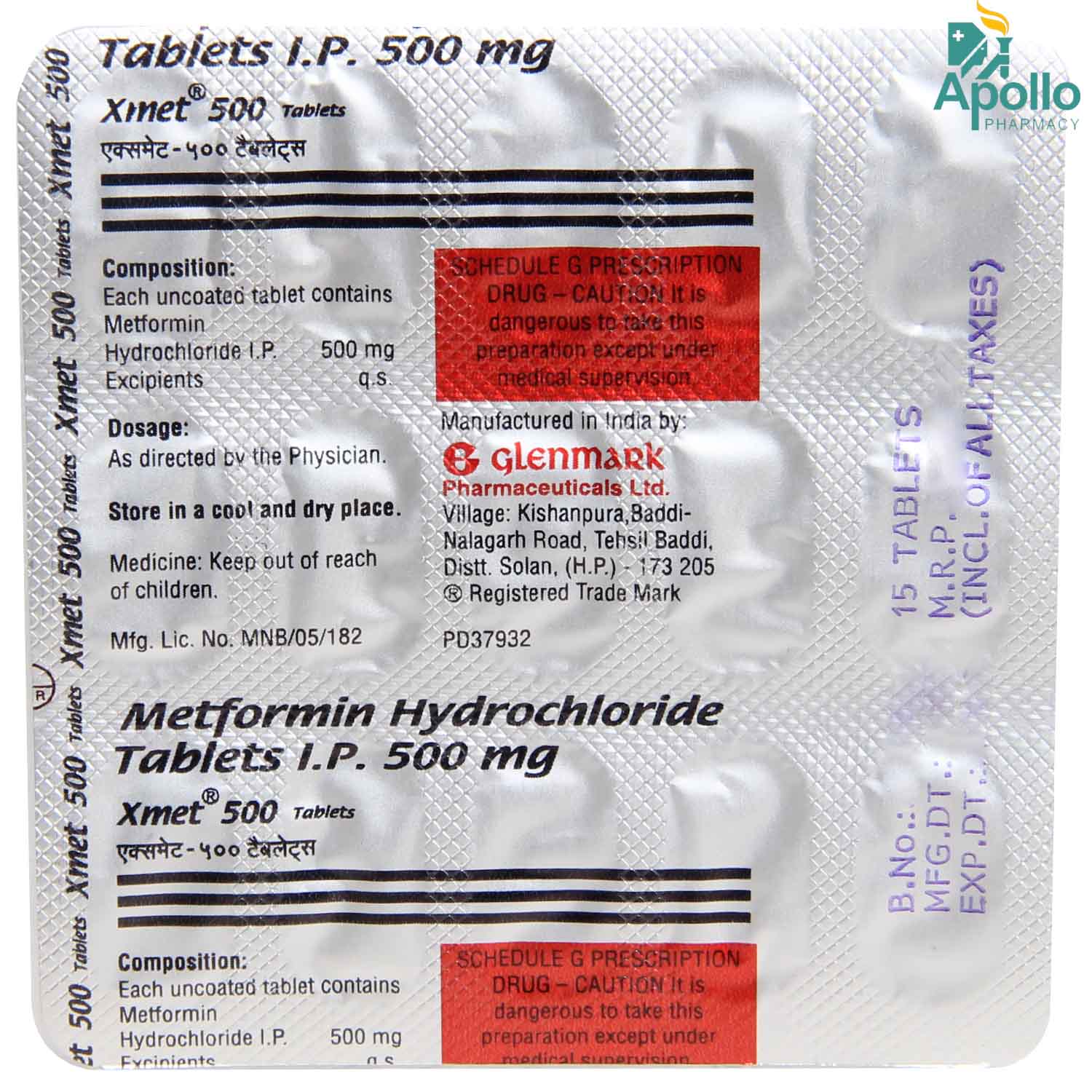 Xmet 500 Tablet 15's Price, Uses, Side Effects, Composition - Apollo ...