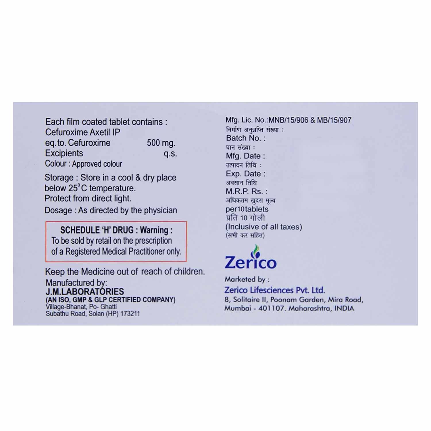 Zericef-500 Tablet 10's Price, Uses, Side Effects, Composition - Apollo ...