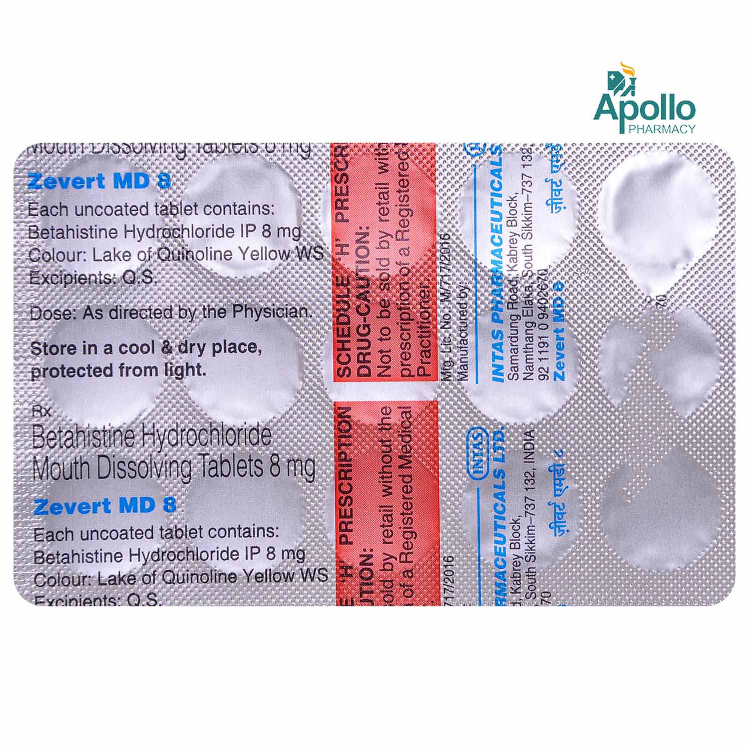 Zevert MD 8 Tablet 15's Price, Uses, Side Effects, Composition - Apollo ...