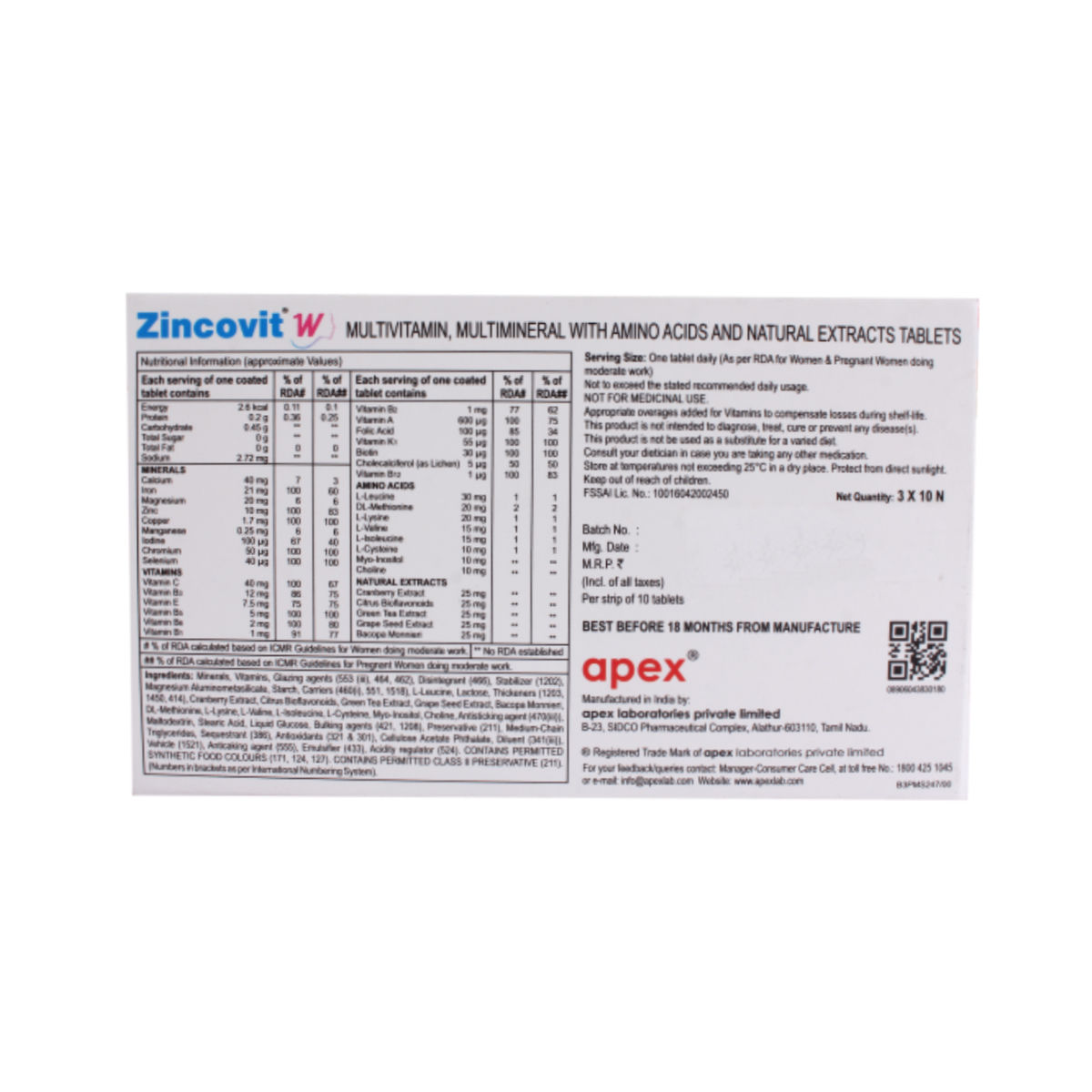 Zincovit W 10's Price, Uses, Side Effects, Composition - Apollo Pharmacy