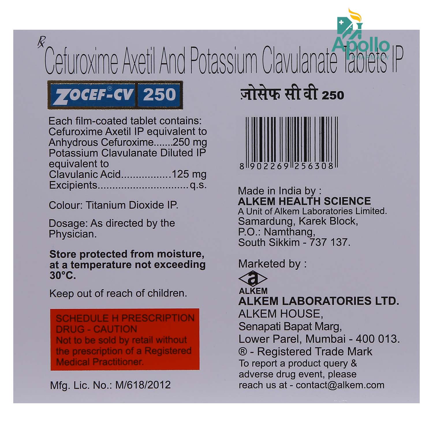 Zocef CV 250 Tablet 6's Price, Uses, Side Effects, Composition - Apollo ...
