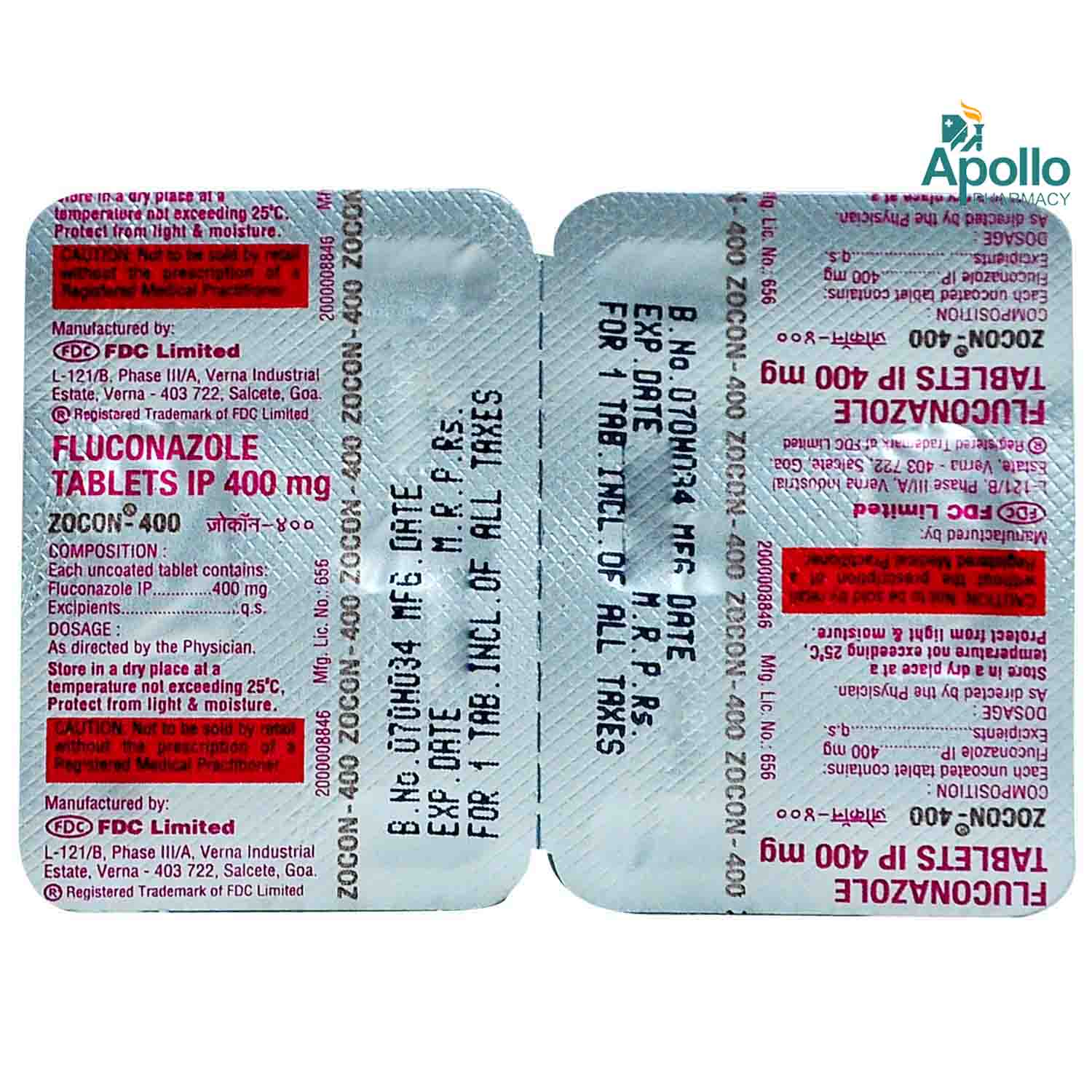Zocon 400 Tablet 1's Price, Uses, Side Effects, Composition - Apollo ...
