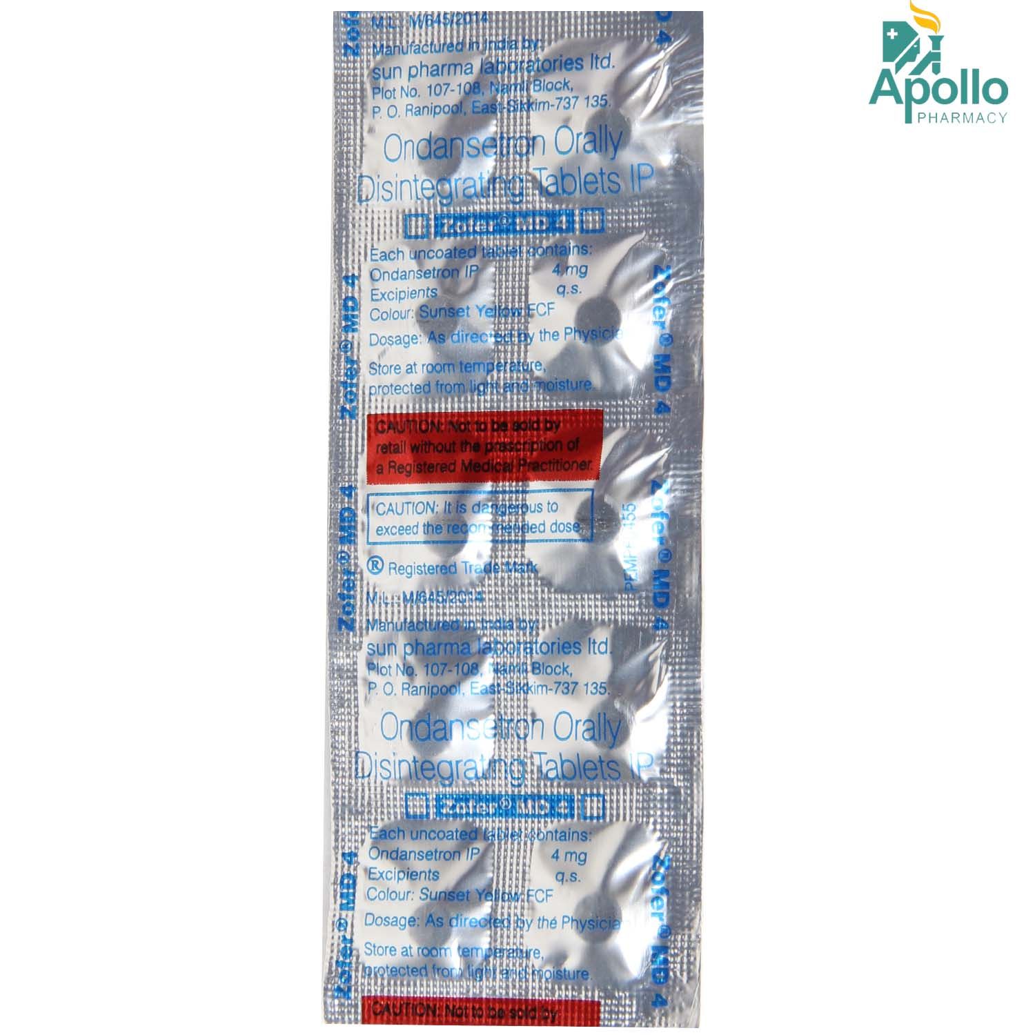 Zofer MD 4 Tablet 10's Price, Uses, Side Effects, Composition - Apollo ...