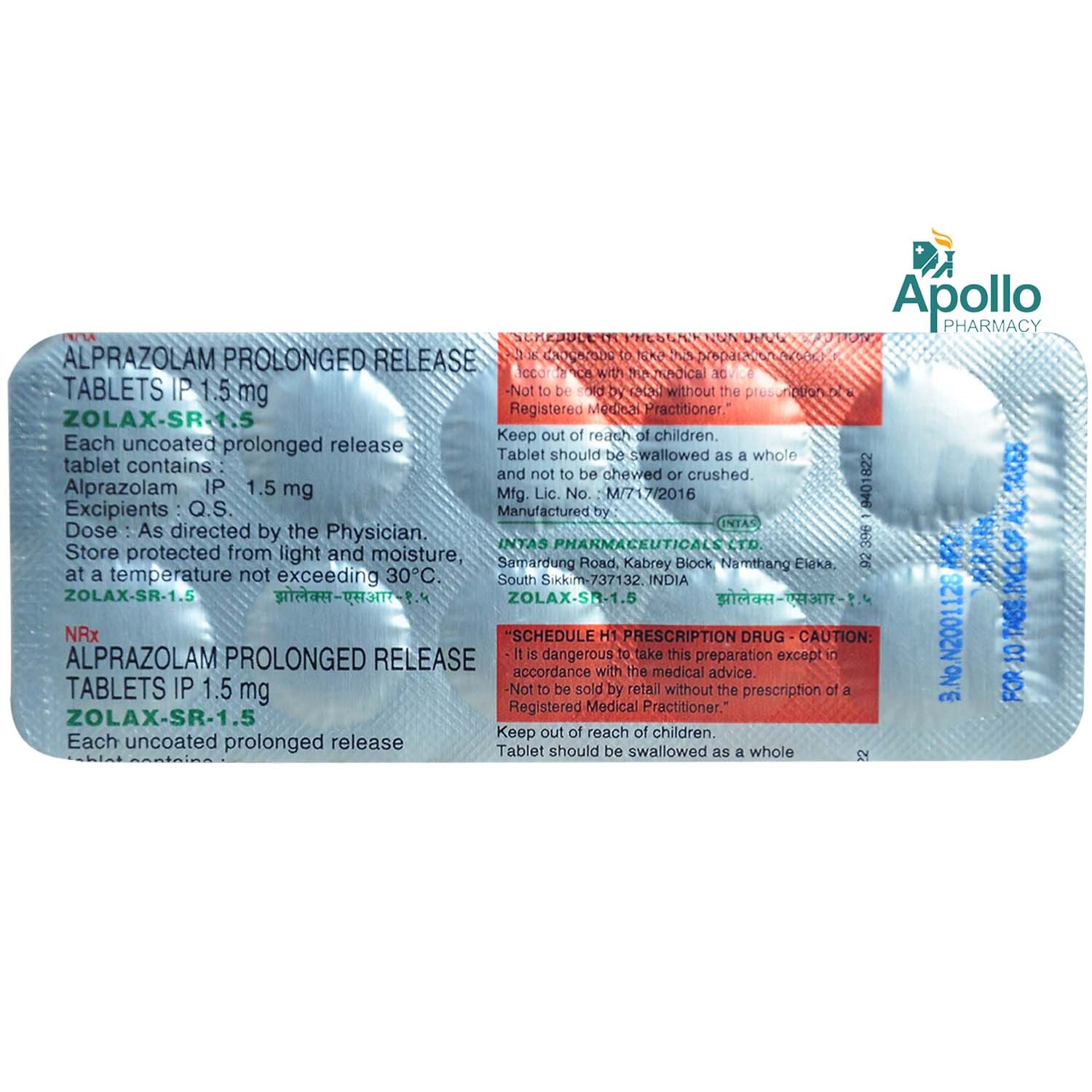 Zolax-SR 1.5 Tablet 10's Price, Uses, Side Effects, Composition ...