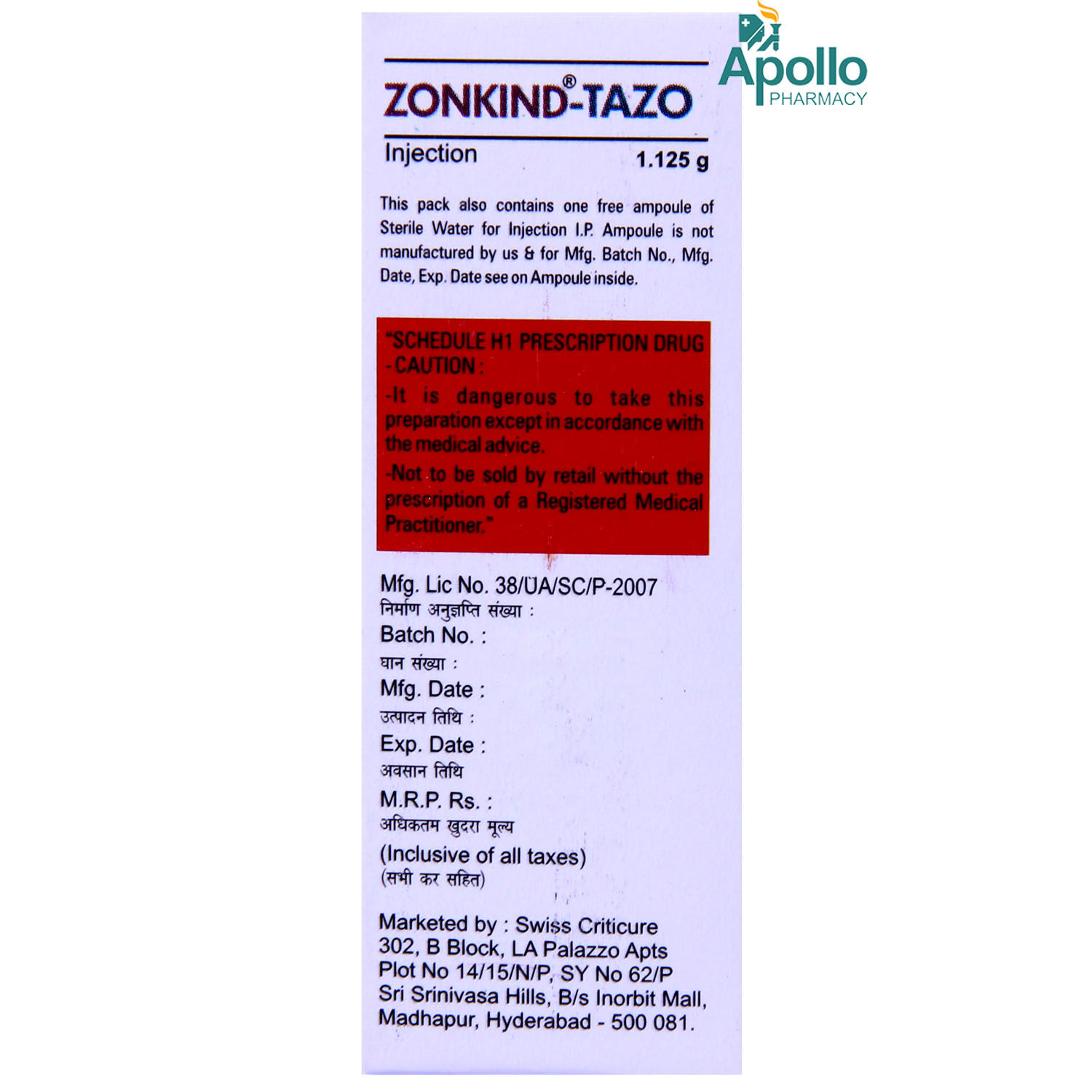 Zonkind-Tazo 1.125gm Injection Price, Uses, Side Effects, Composition ...