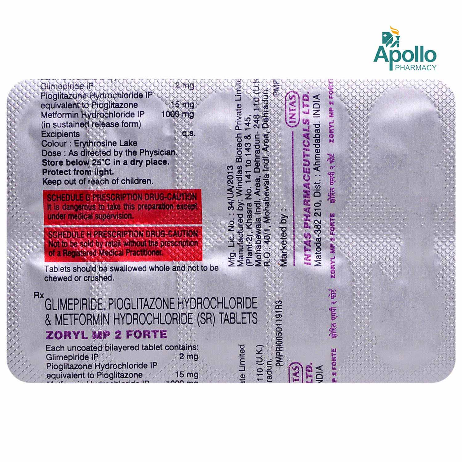 Zoryl MP 2 Forte Tablet 10's Price, Uses, Side Effects, Composition - Apollo Pharmacy