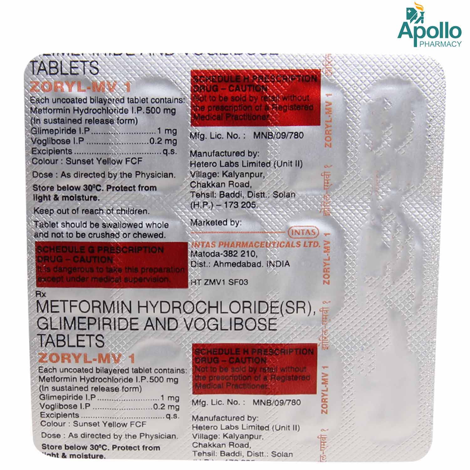 Zoryl MV 1 Tablet 15's Price, Uses, Side Effects, Composition - Apollo Pharmacy