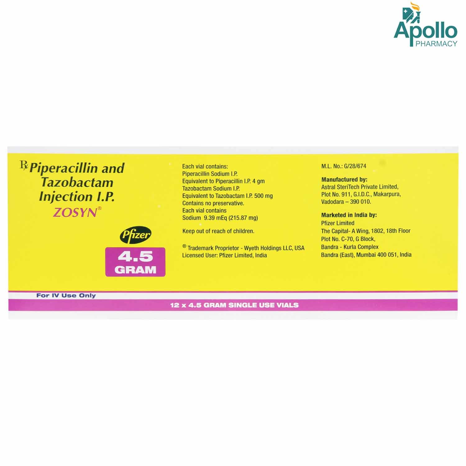 Zosyn Injection 4.5 gm Price, Uses, Side Effects, Composition - Apollo ...